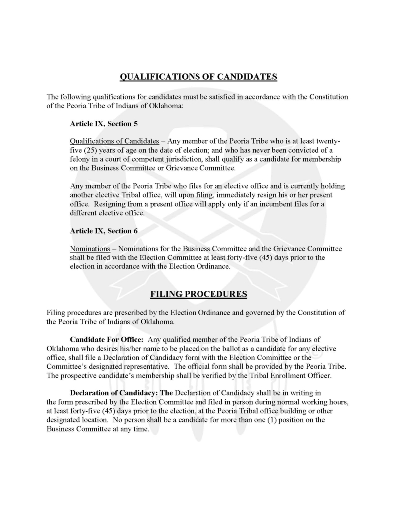 ELECTION NOTICE AND CALL FOR DECLARATION OF CANDIDACY – Peoria Tribe Of ...